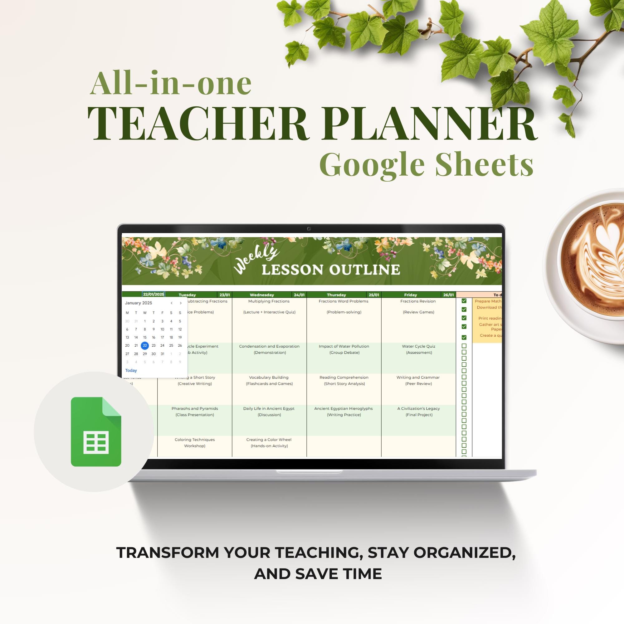 Digital Teacher Planner Google Sheets | Aesthetic Lesson Organizer ...