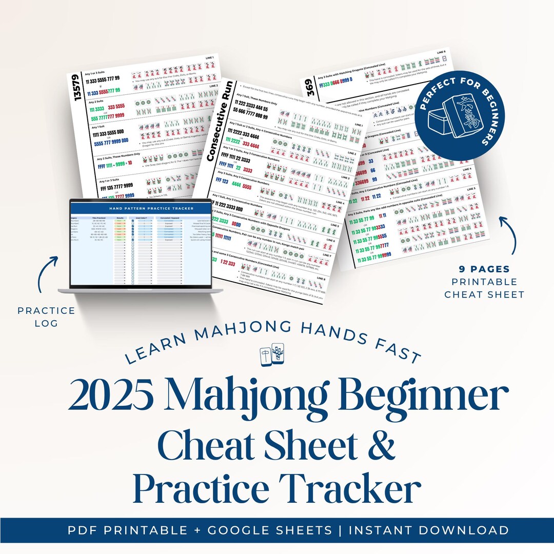 2025 Mahjong Beginner Cheat Sheet and Practice Tracker | Learn Mahjong ...