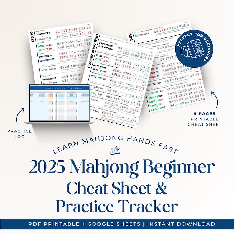 2025 Mahjong Beginner Cheat Sheet and Practice Tracker | Learn Mahjong ...