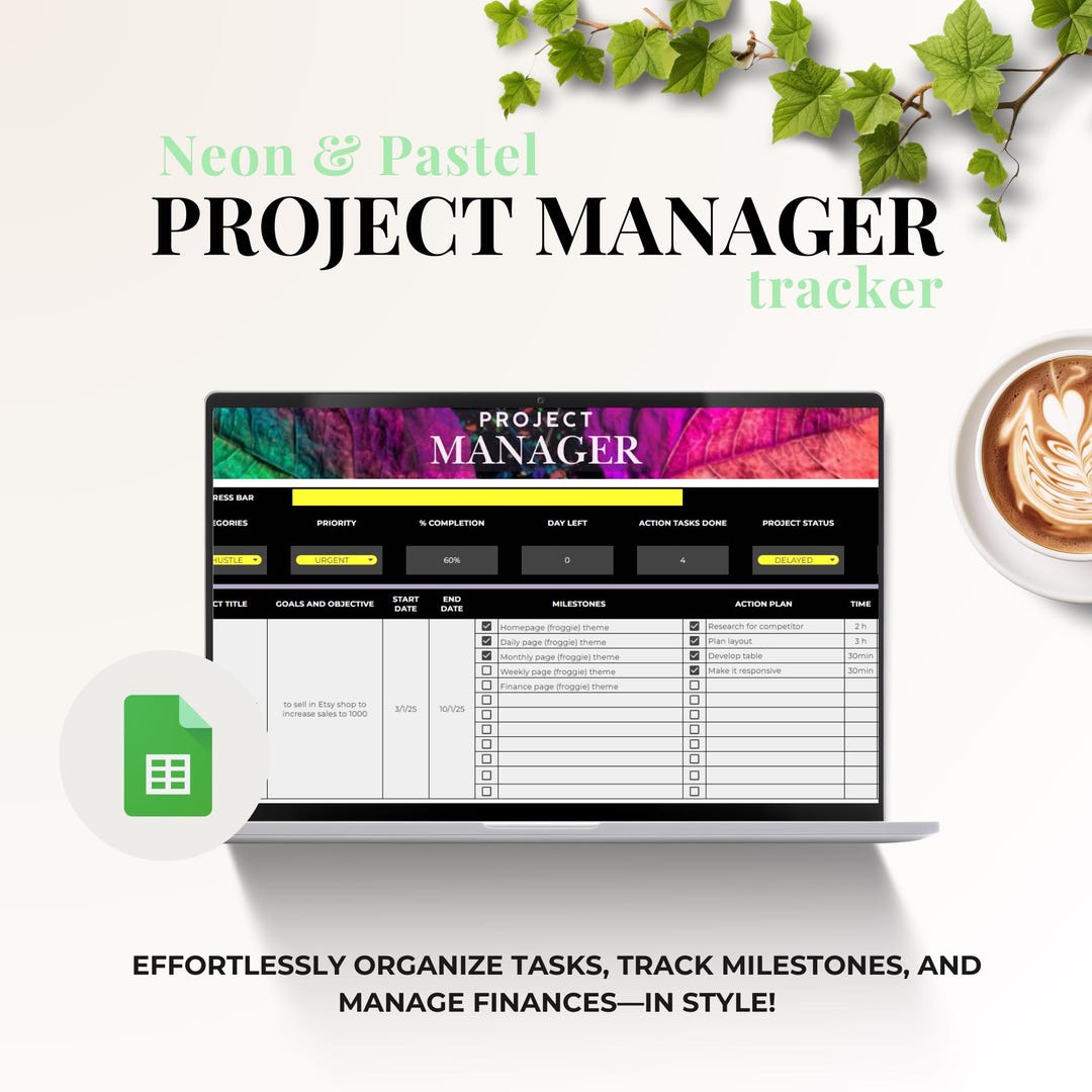 Project Management Tracker for Google Sheets | Task & Goal Planner ...