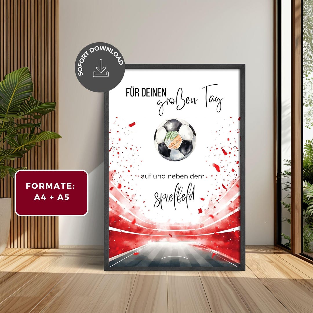 Soccer Money Gift Red White | Printable Voucher PDF | Gift for Men ...