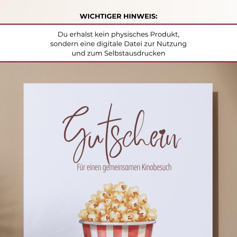 Printable Gift Voucher Cinema Visit | Last Minute Gift | PDF Download ...