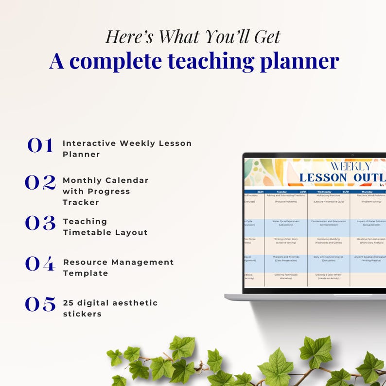 Digital Teacher Planner Google Sheets | Aesthetic Lesson Organizer ...