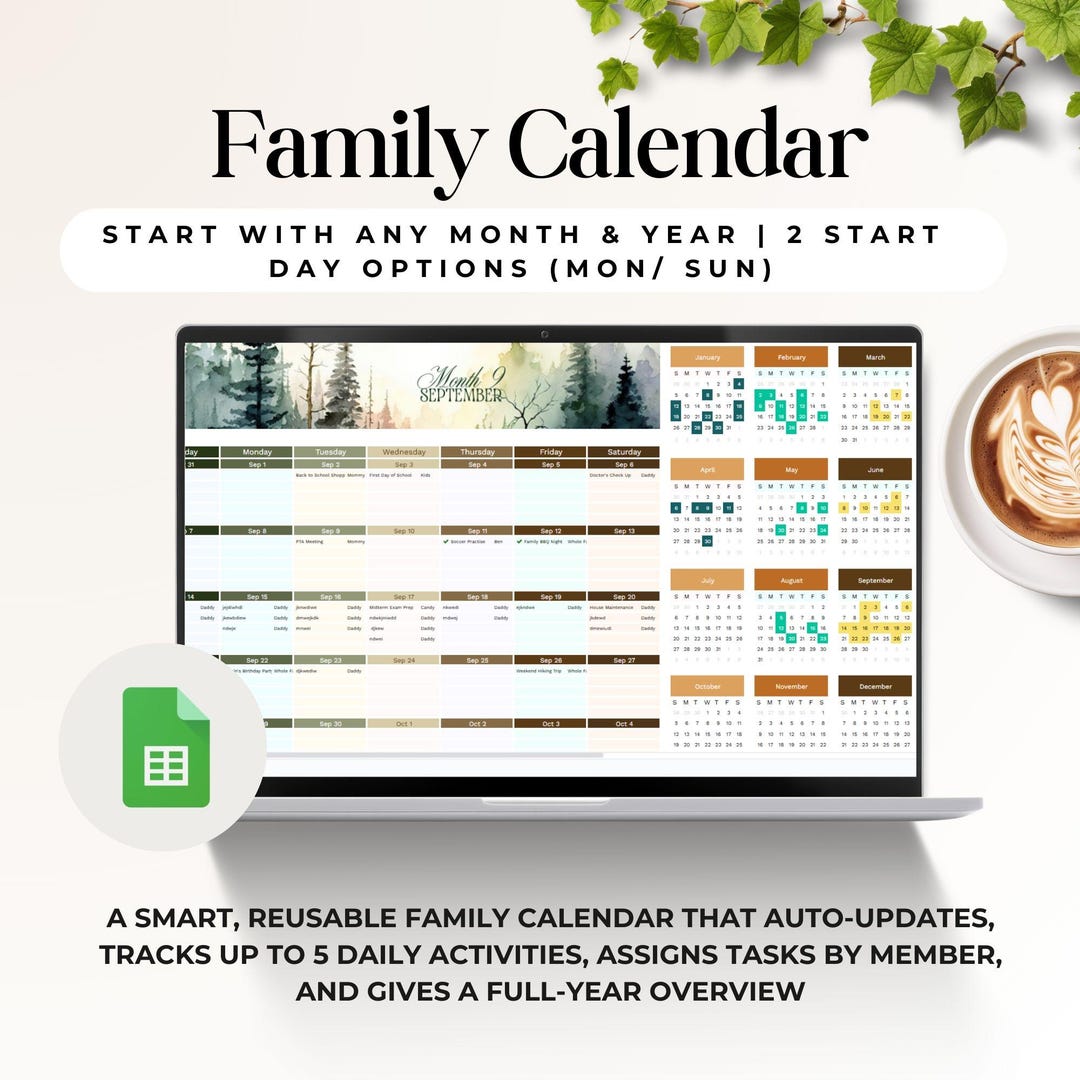Editable Family Yearly Calendar Spreadsheet for Busy Parents | Color ...