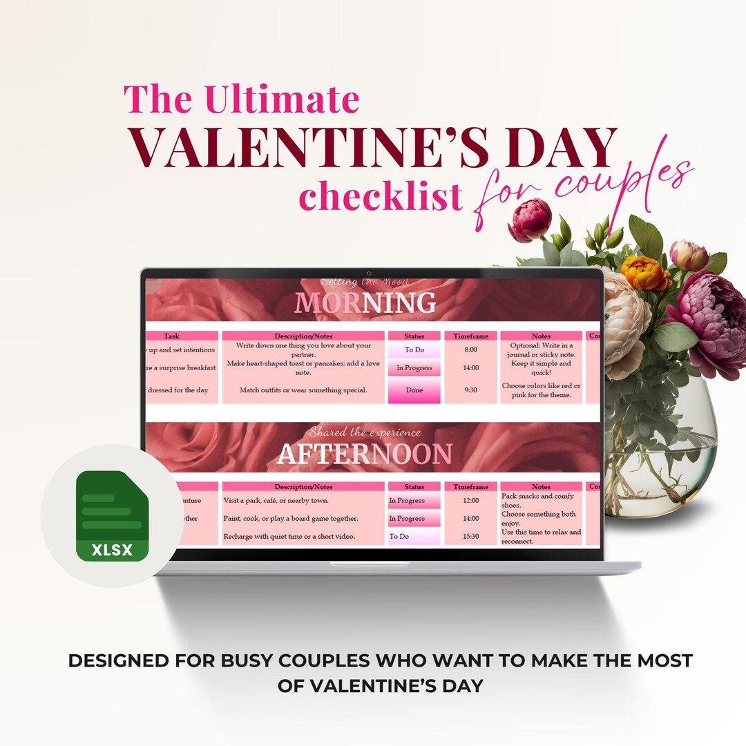 Valentine’s Day Checklist for Couples | Digital Excel and Printable ...