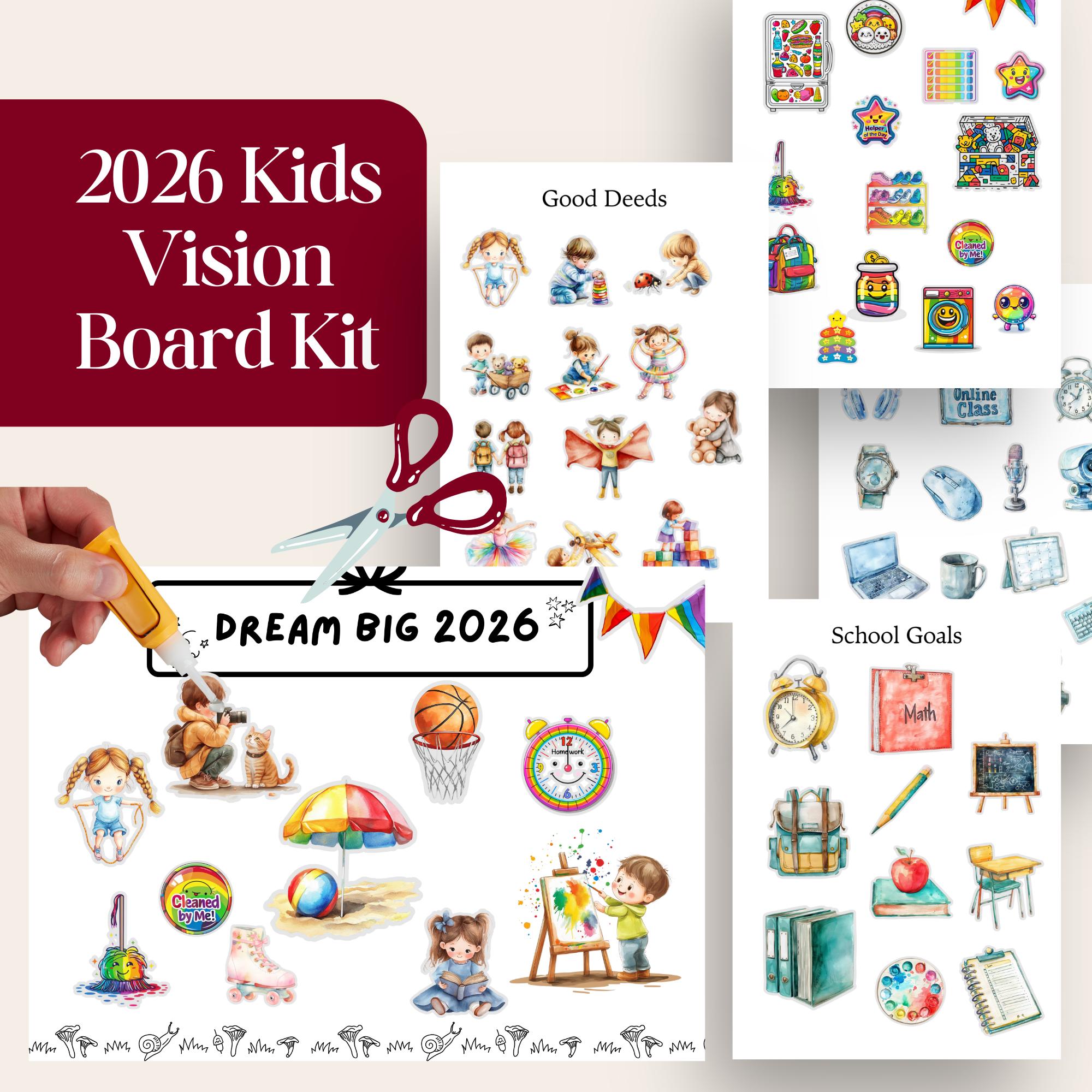 Kids Vision Board Printable | Newyear 2026 Goal Setting Growth Mindset ...