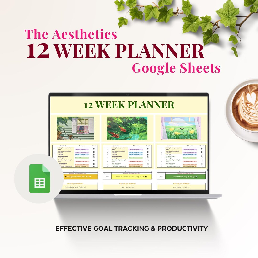 12 Week Year Google Sheets Goal Planner | Visual Tracker for Focus ...