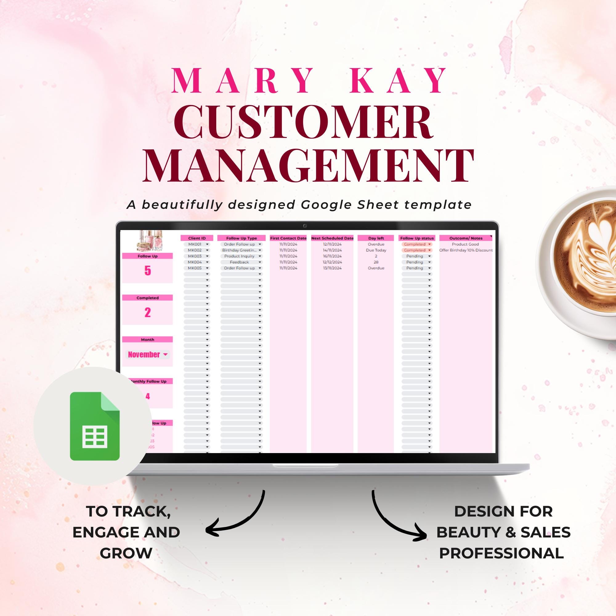 Mary Kay Planner Google Sheets | Lead Client Tracker & Direct Sales CRM ...