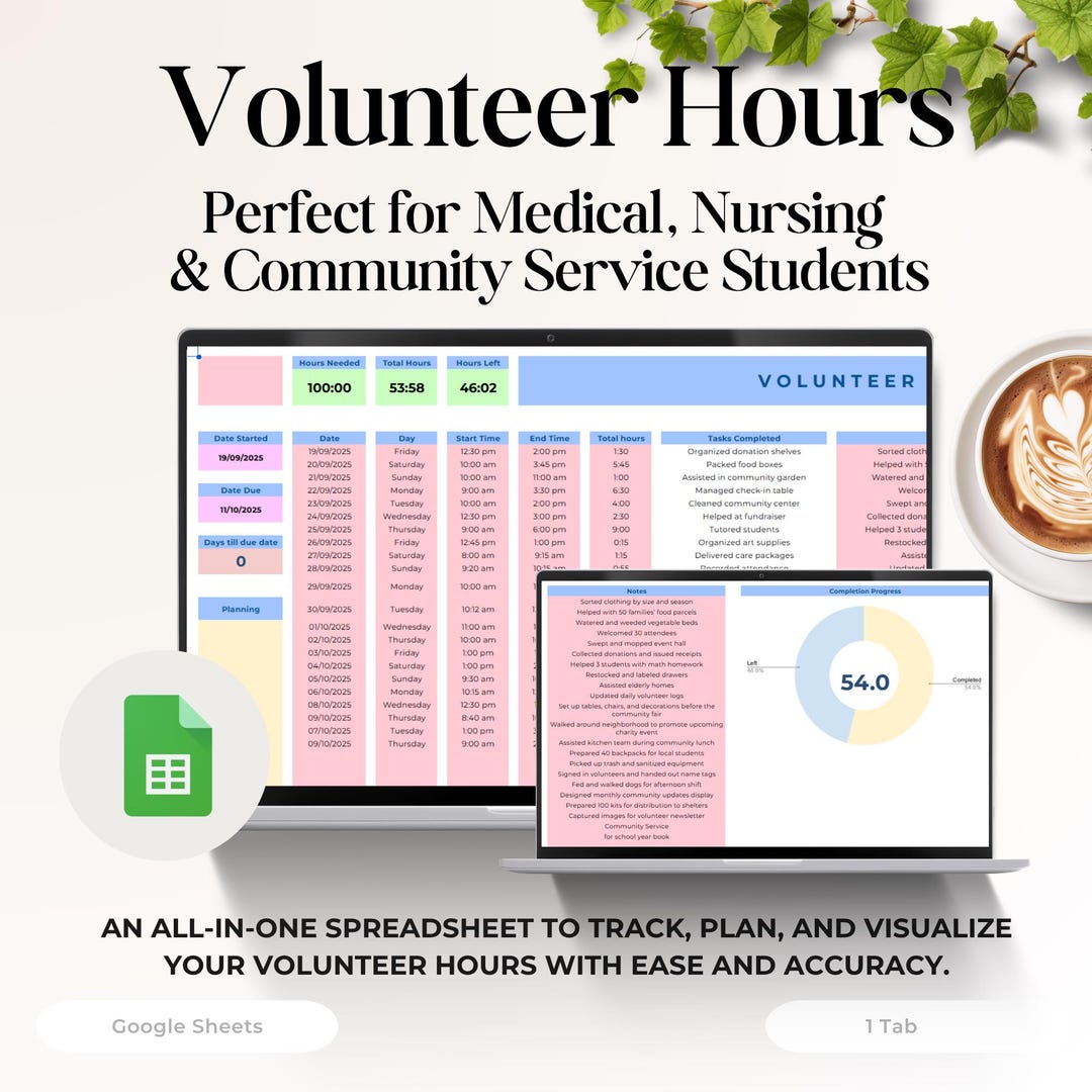 Volunteer Hour Log Spreadsheet | Community Service Log | Student ...