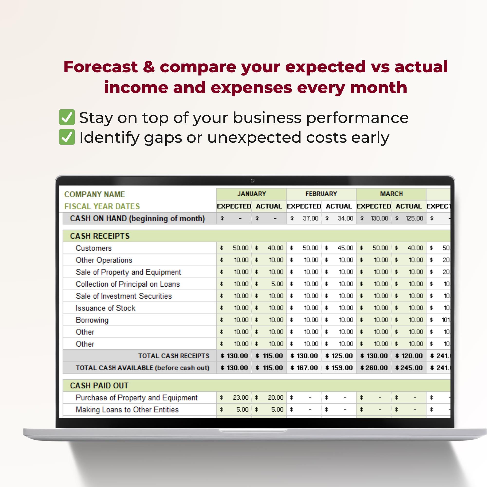 12 Month Cash Flow Forecast Excel Template | Cash Flow Statement ...