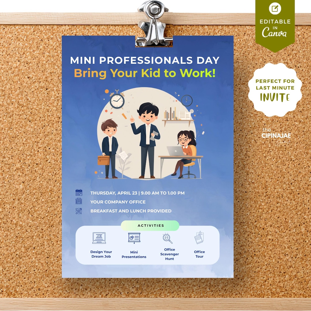 Bring Your Kid to Work Day Invitation Template | Editable Corporate HR ...
