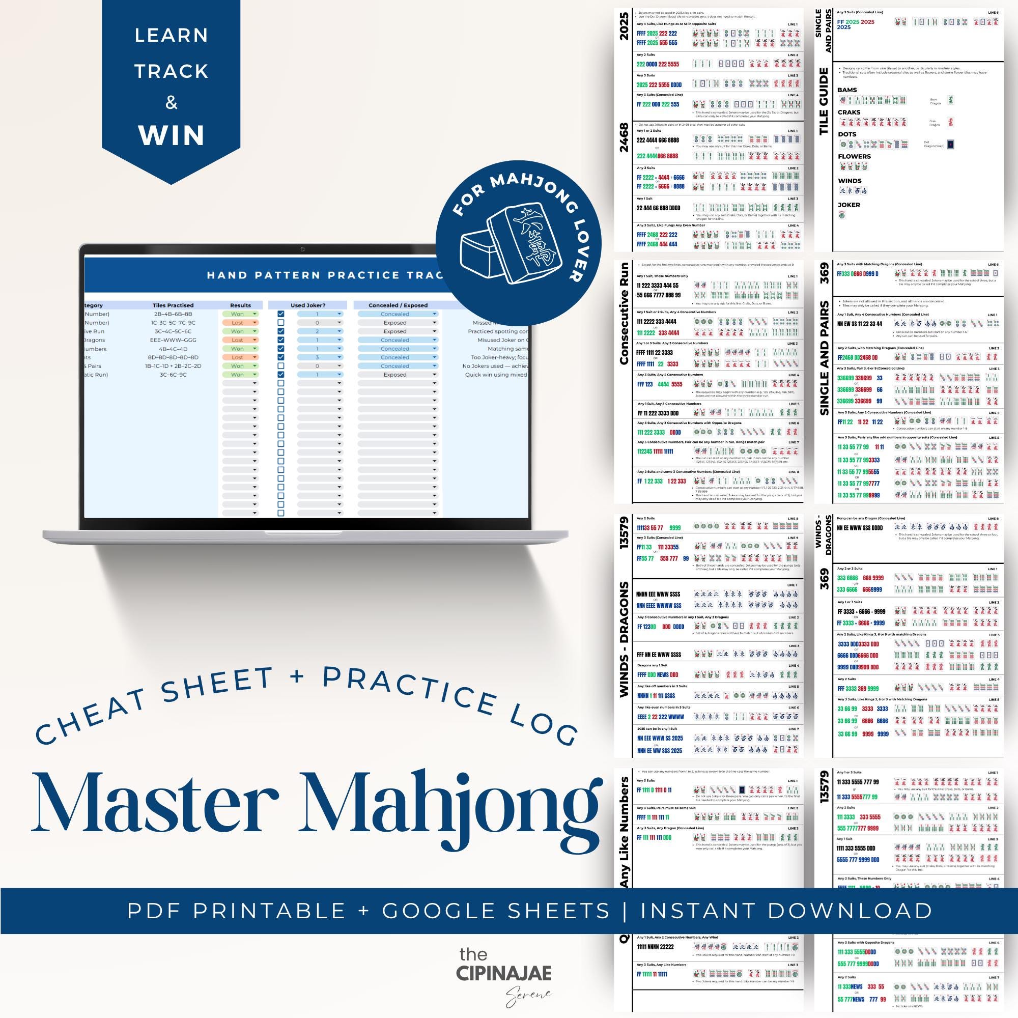 Mahjong 2025 Printable Cheat Sheet Practice, American Mahjong Guide ...