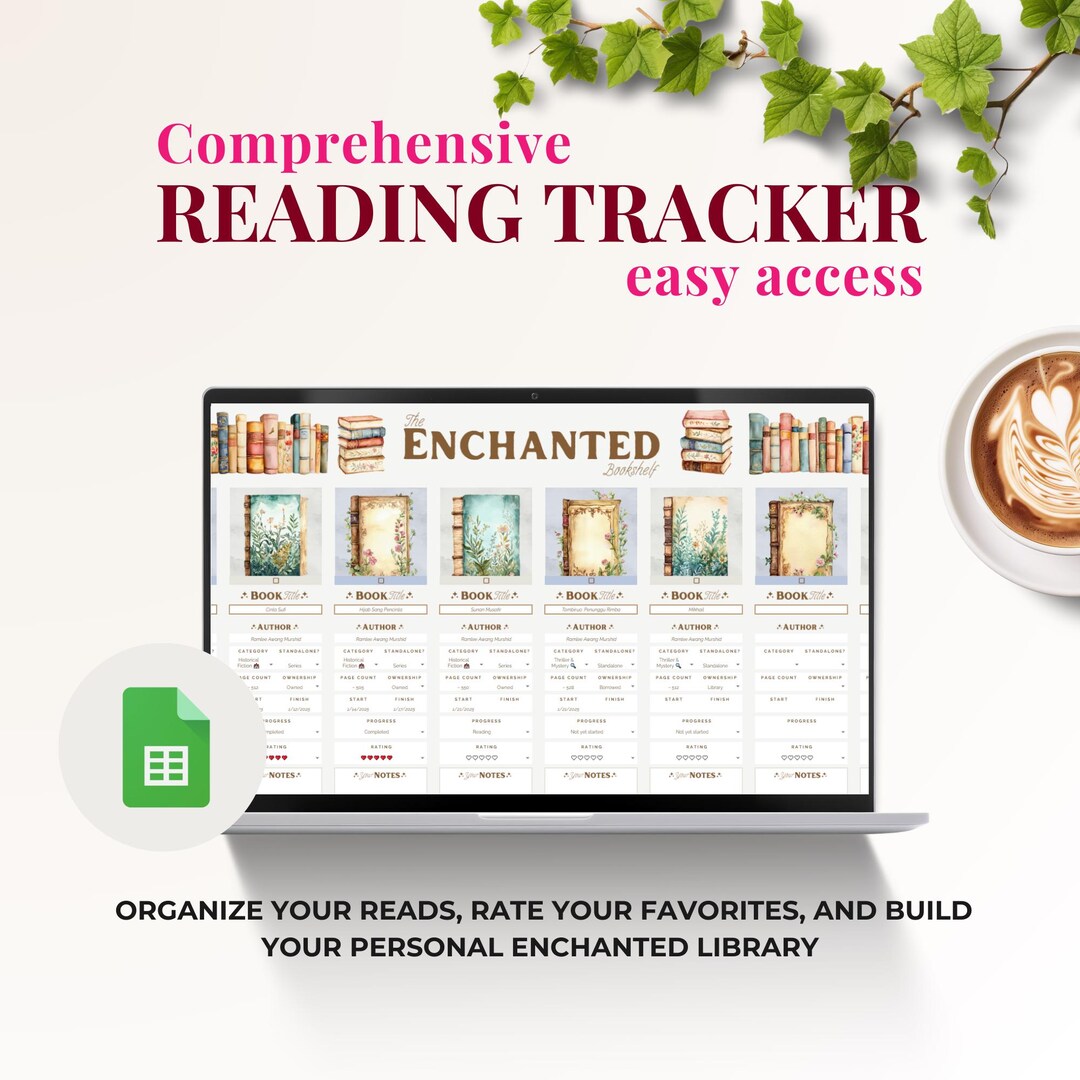 Book Reading Tracker Google Sheets, Digital Book Organizer, Reading Log ...