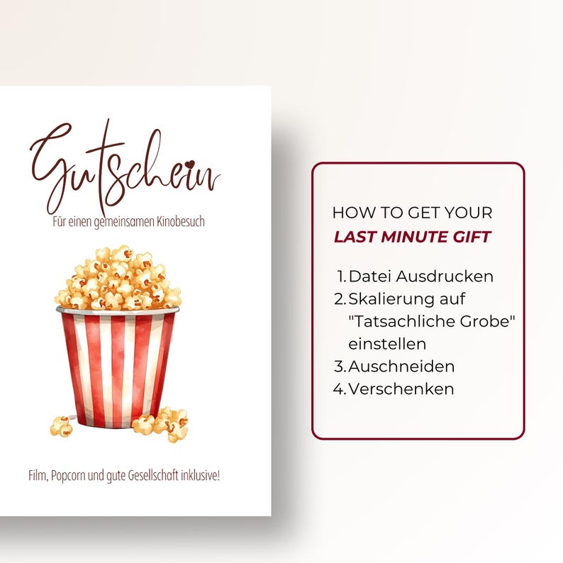 Printable Gift Voucher Cinema Visit | Last Minute Gift | PDF Download ...