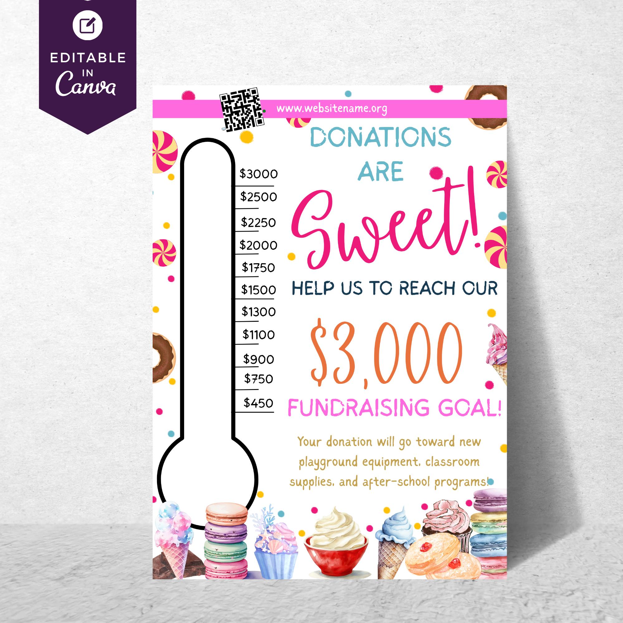 Editable Fundraising Goal Thermometer Template | 18x24, A4 & US Letter ...