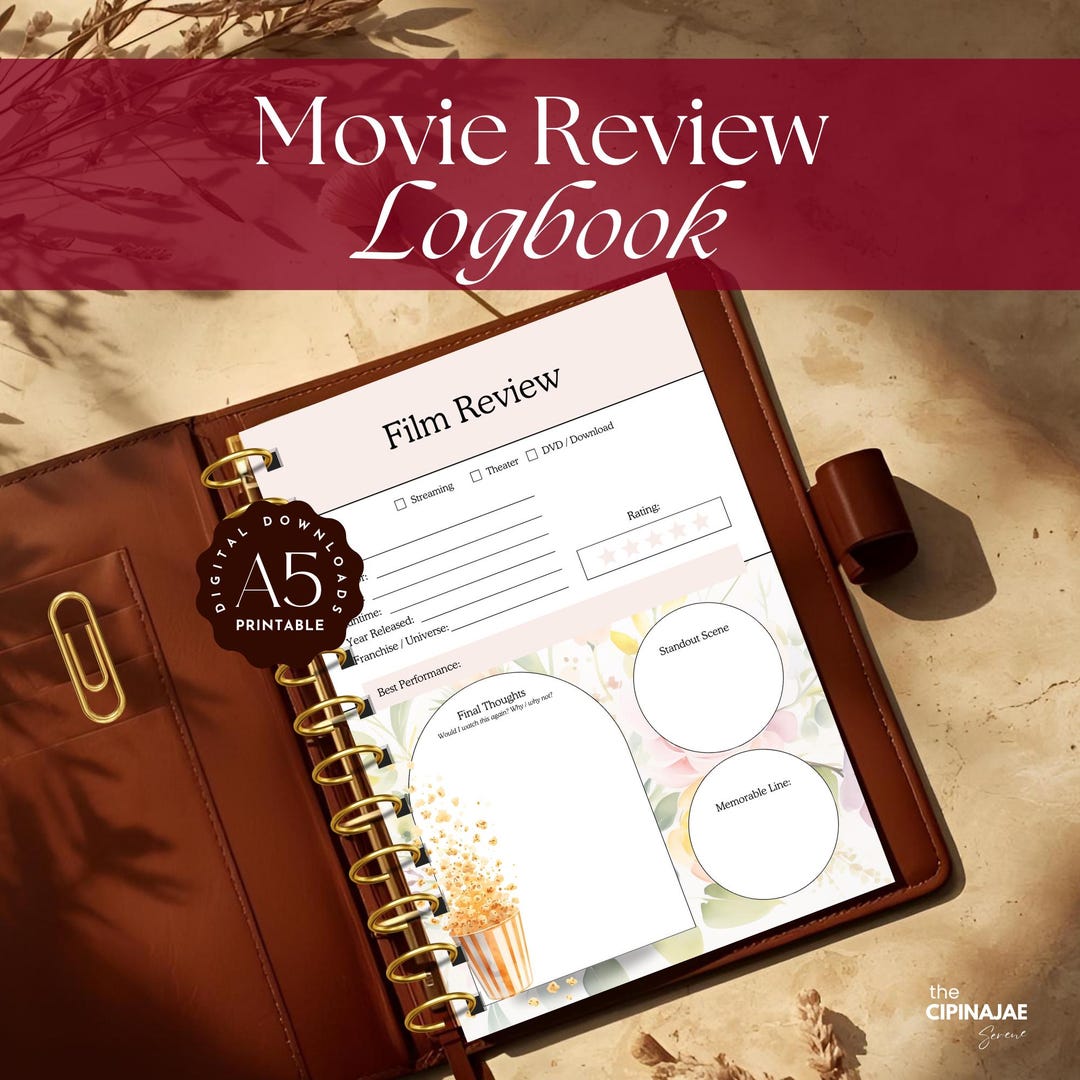 Printable A5 Planner Movie Review Logbook Template | Film Lover Journal ...