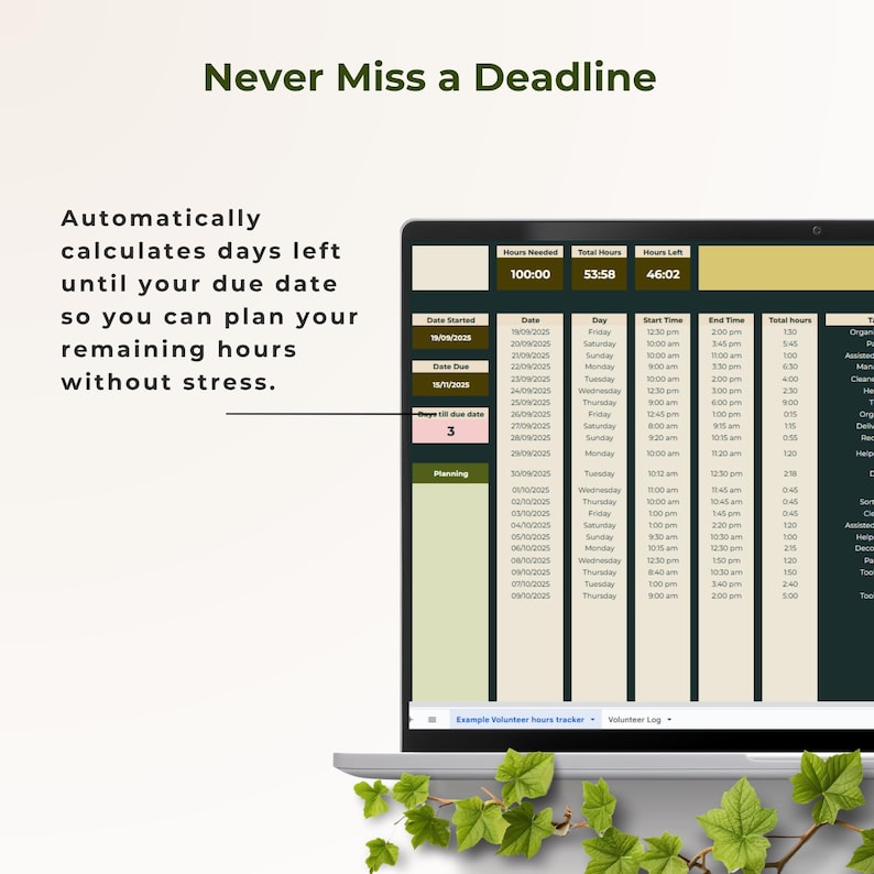 Volunteer Hour Log Spreadsheet | Community Service Log | Student ...