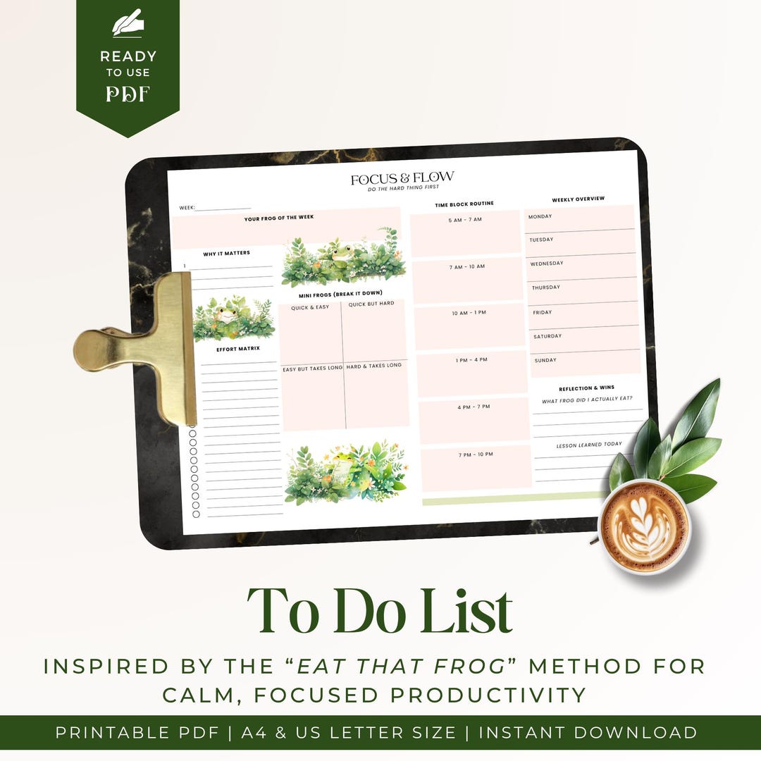 Eat the Frog Planner – Printable Productivity Planner, Task Focus ...