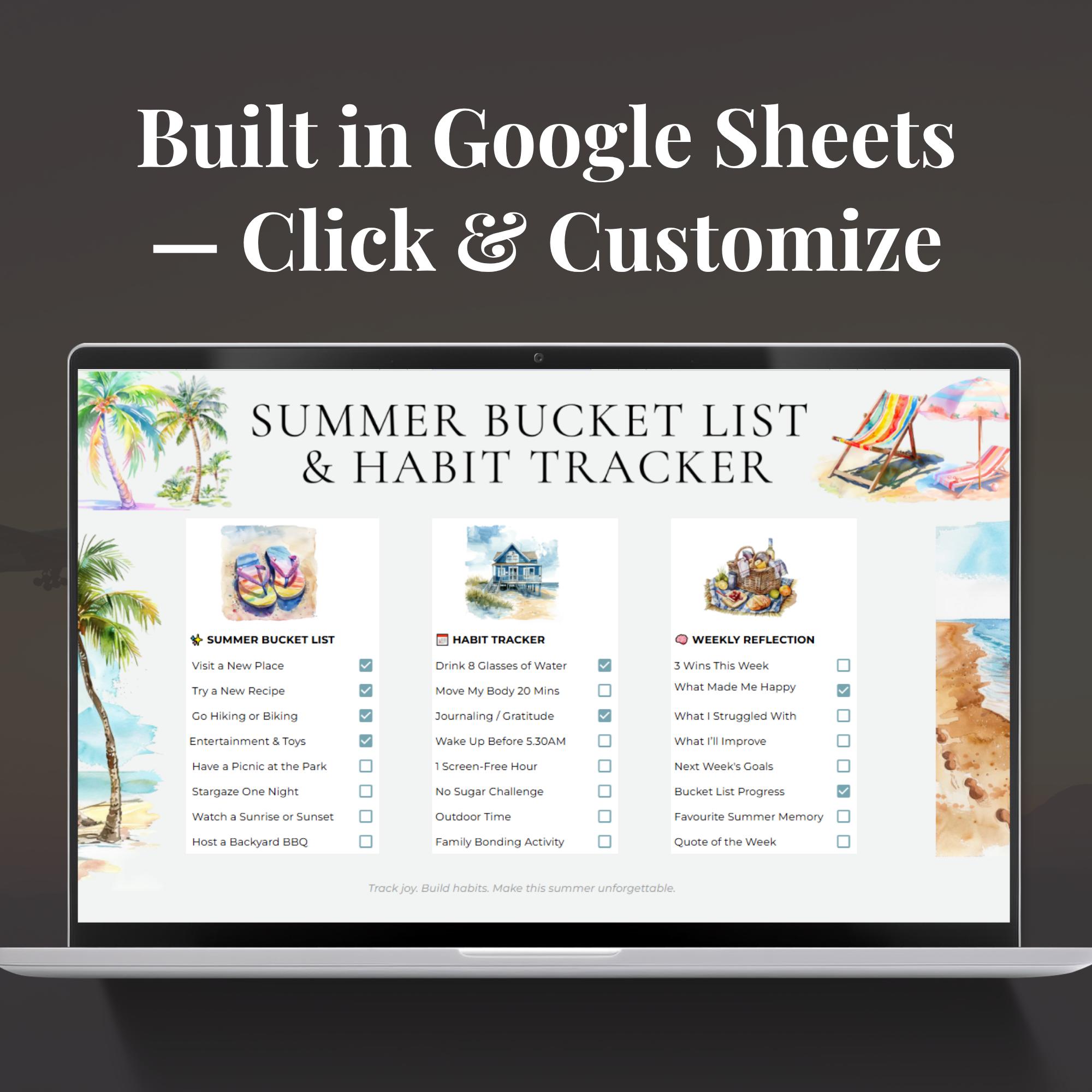 Summer Bucket List & Habit Tracker | Editable Google Sheets Summer ...