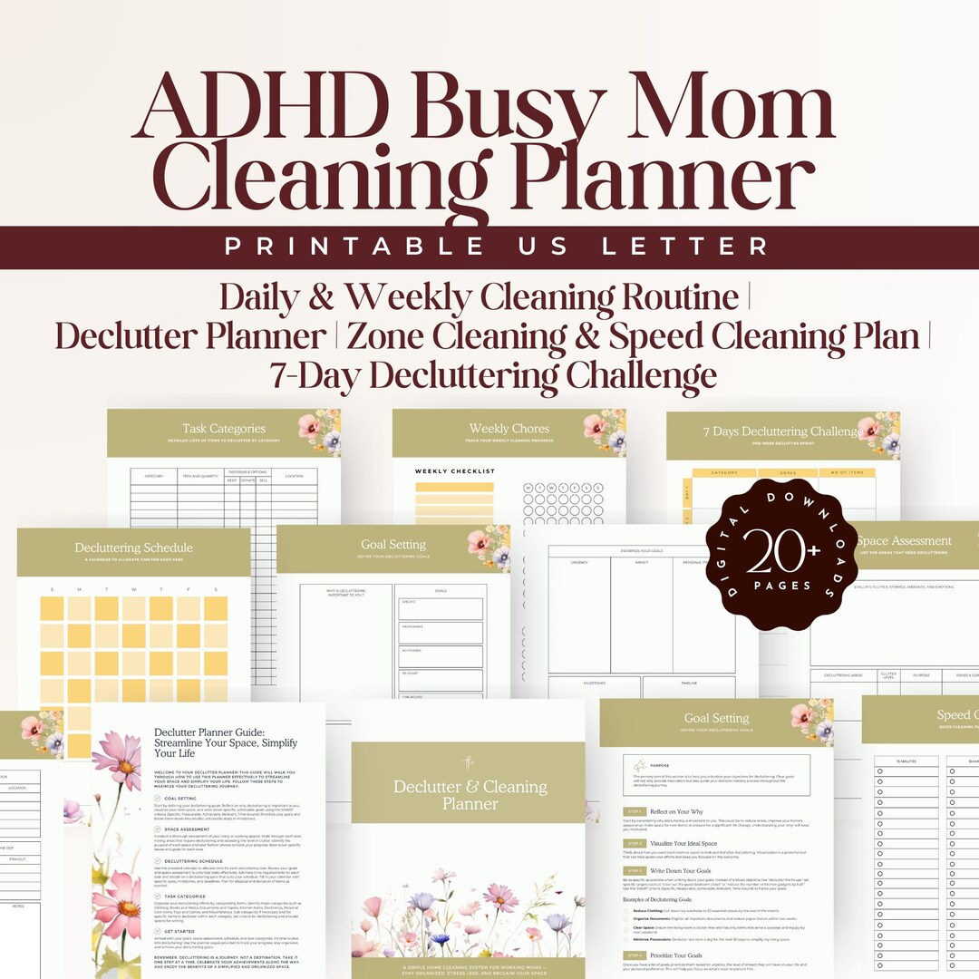 ADHD Cleaning Planner Printable for Busy Moms Weekly House Chores ...