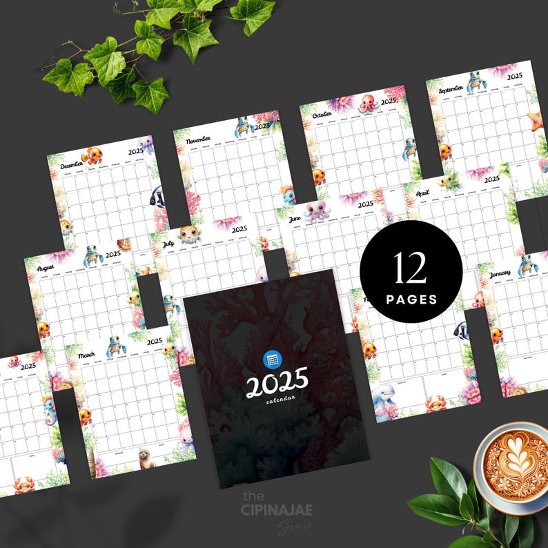 2025 Cute Ocean-themed Printable Calendar Colorful Monthly Planner With ...
