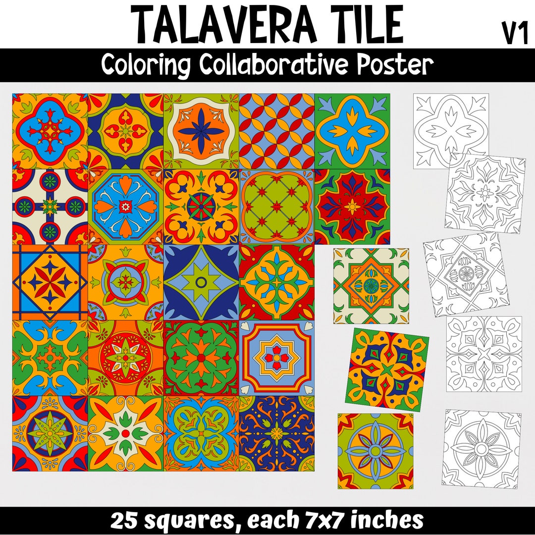 Hispanic Heritage Month Talavera Tile Collaborative Coloring Poster ...