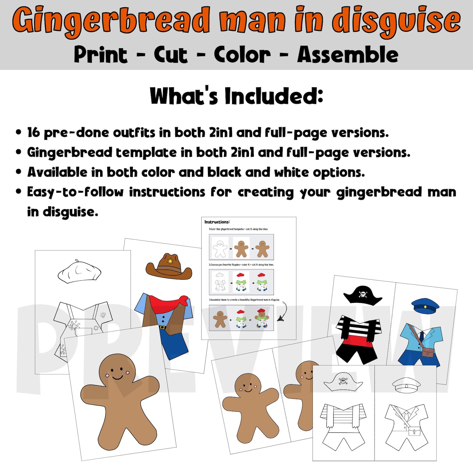 Gingerbread in Disguise, Disguise a Gingerbread Man Project, Pre-done ...