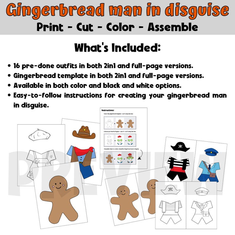 Gingerbread in Disguise, Disguise a Gingerbread Man Project, Pre-done ...
