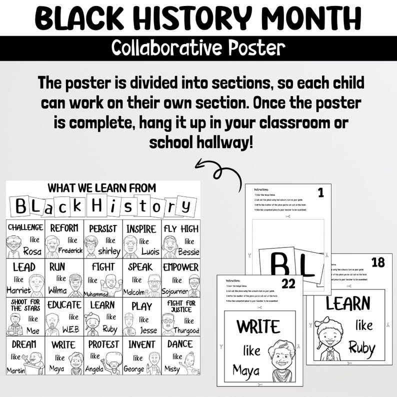 Black History Month Collaborative Poster, Coloring Pages, Notable Black ...