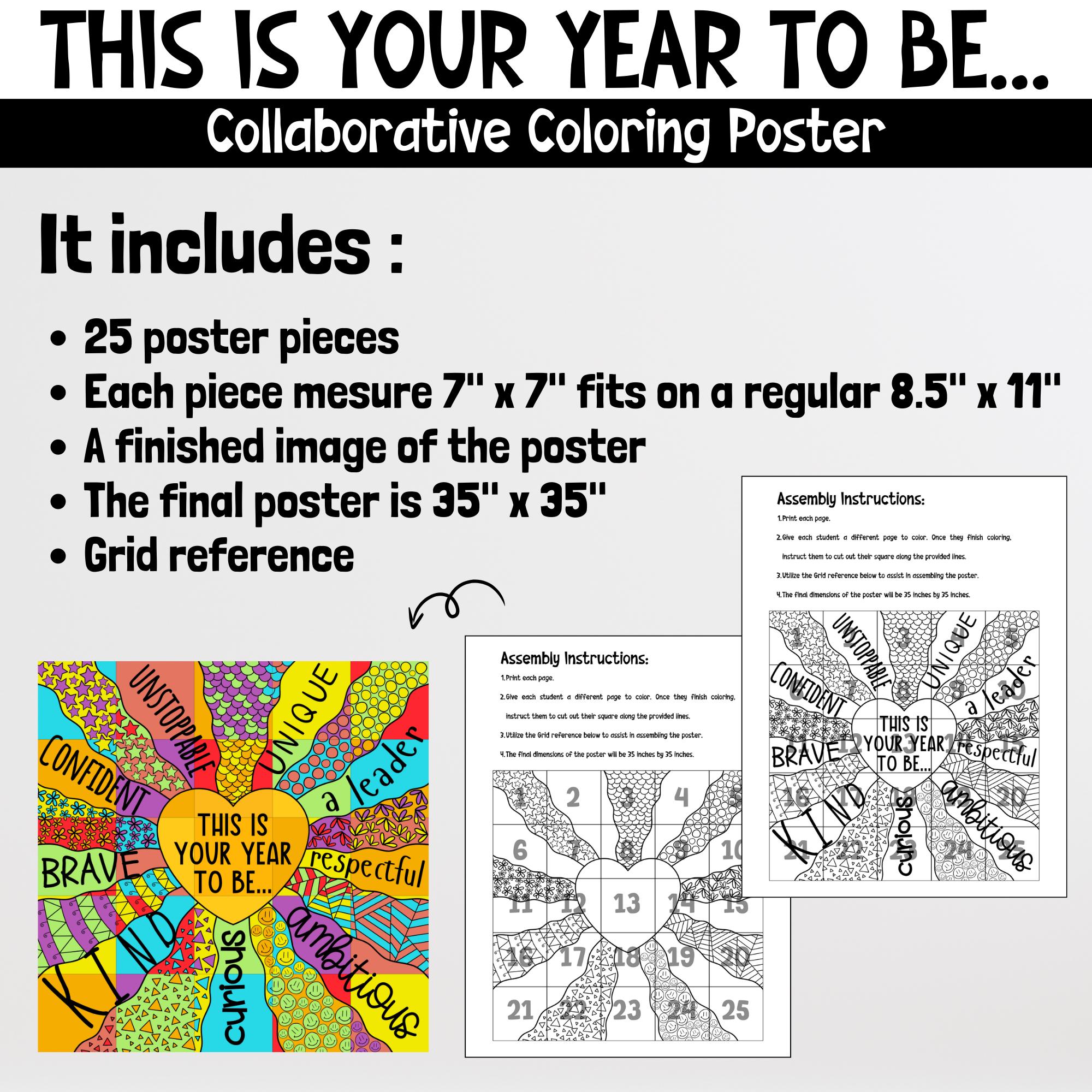 Back to School Collaborative Poster, Coloring Pages, Bulletin Board ...