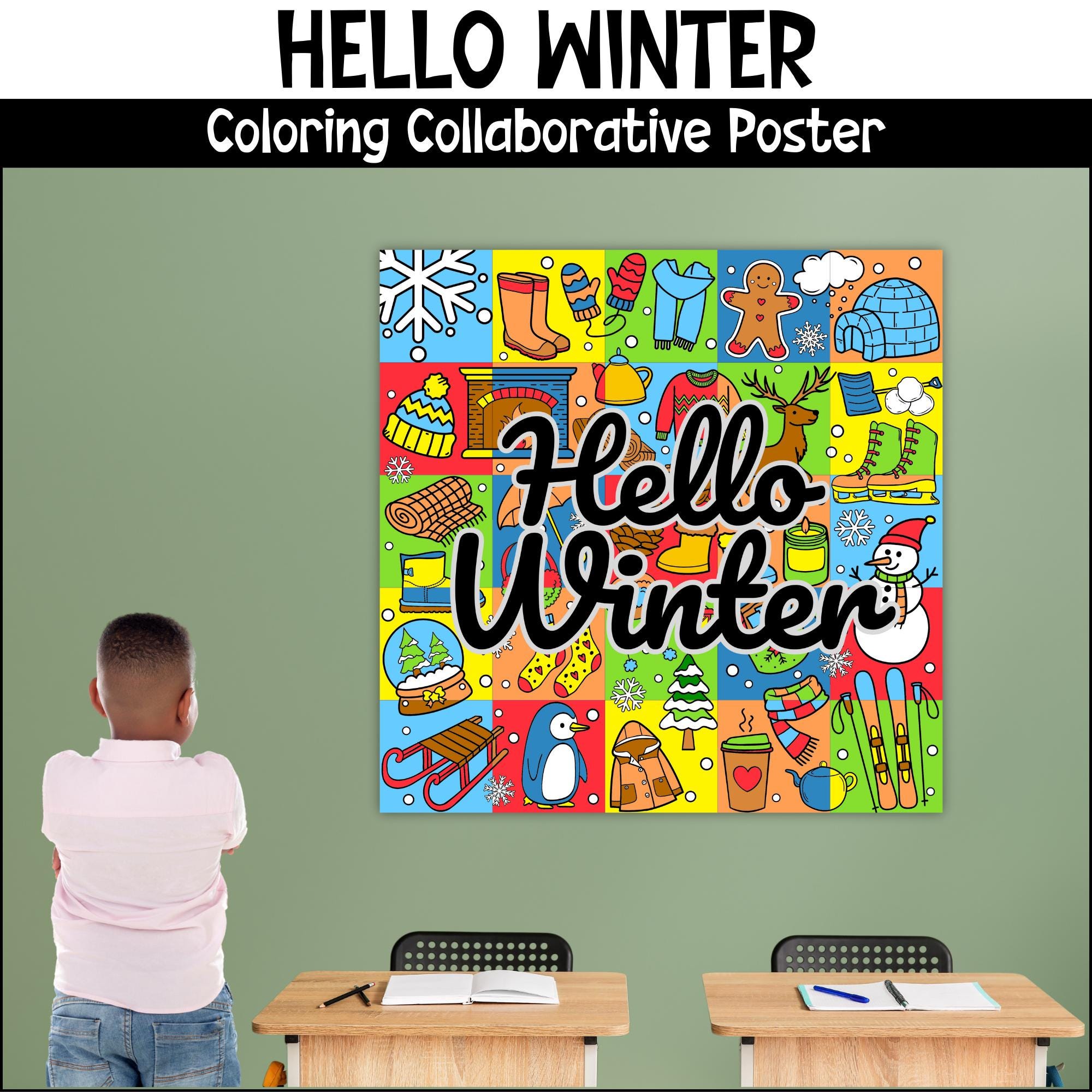 Hello Winter Collaborative Coloring Poster, Art Project, Bulletin Board ...