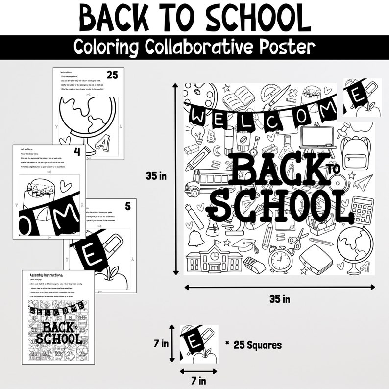 Welcome Back to School Coloring Collaborative Poster, Coloring Pages ...