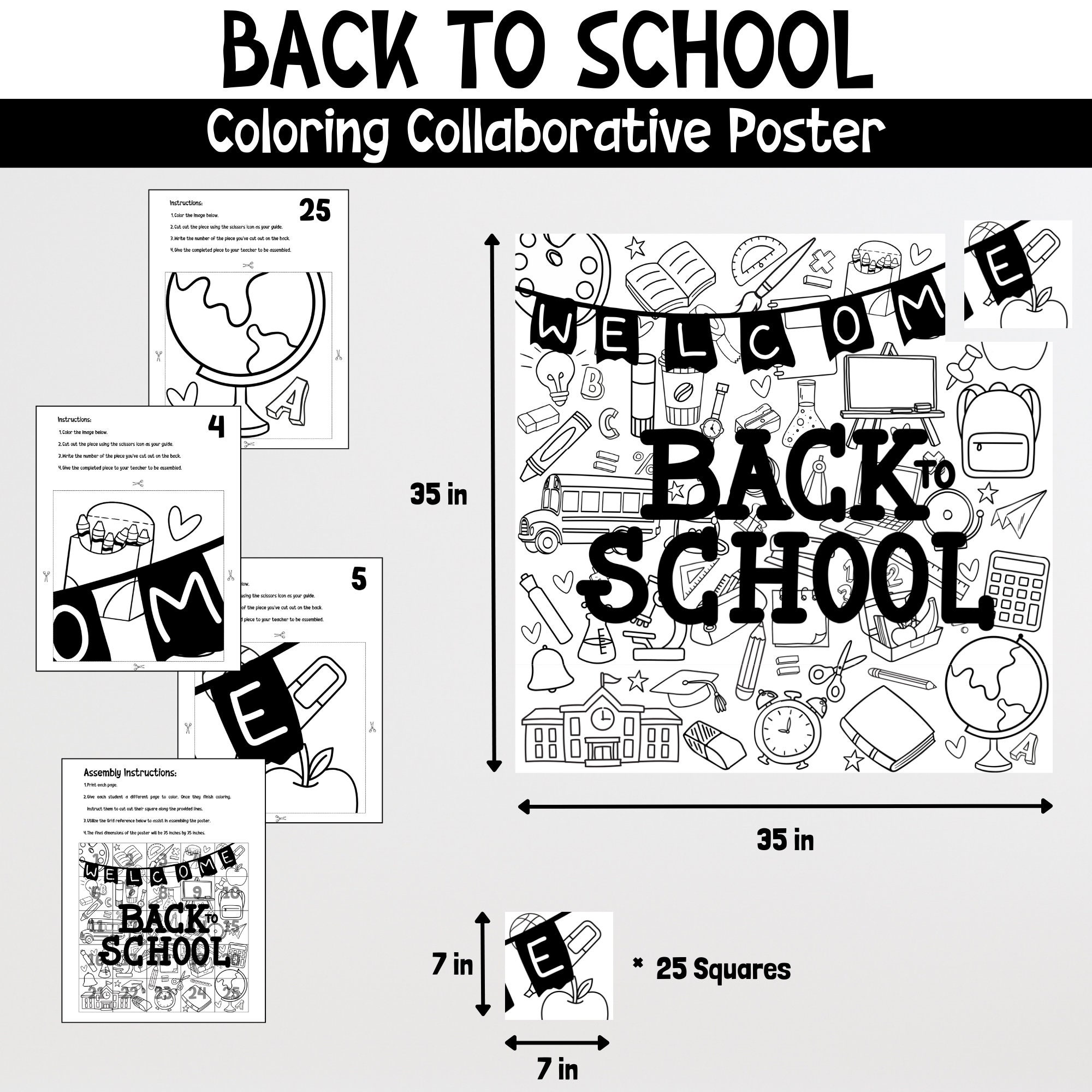 Welcome Back to School Coloring Collaborative Poster, Coloring Pages ...