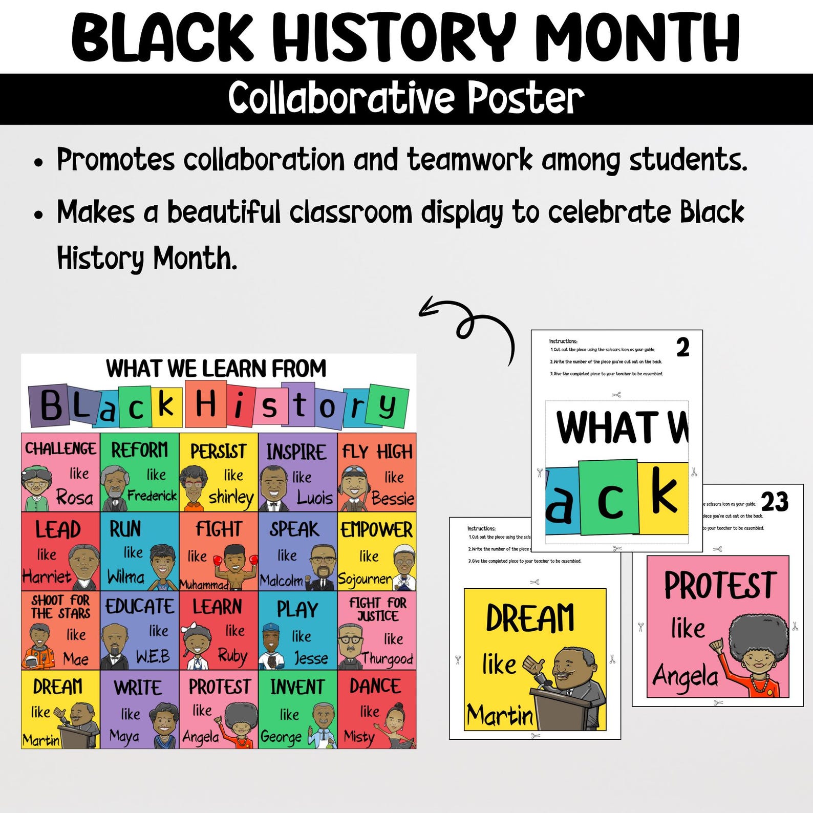 Black History Month Collaborative Poster, Coloring Pages, Notable Black ...