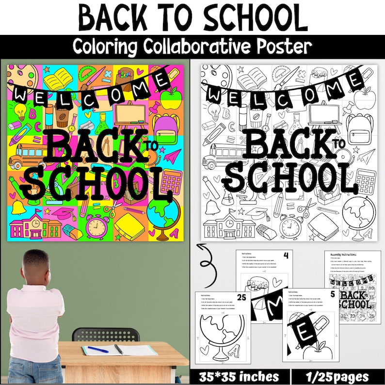 Welcome Back to School Coloring Collaborative Poster, Coloring Pages ...