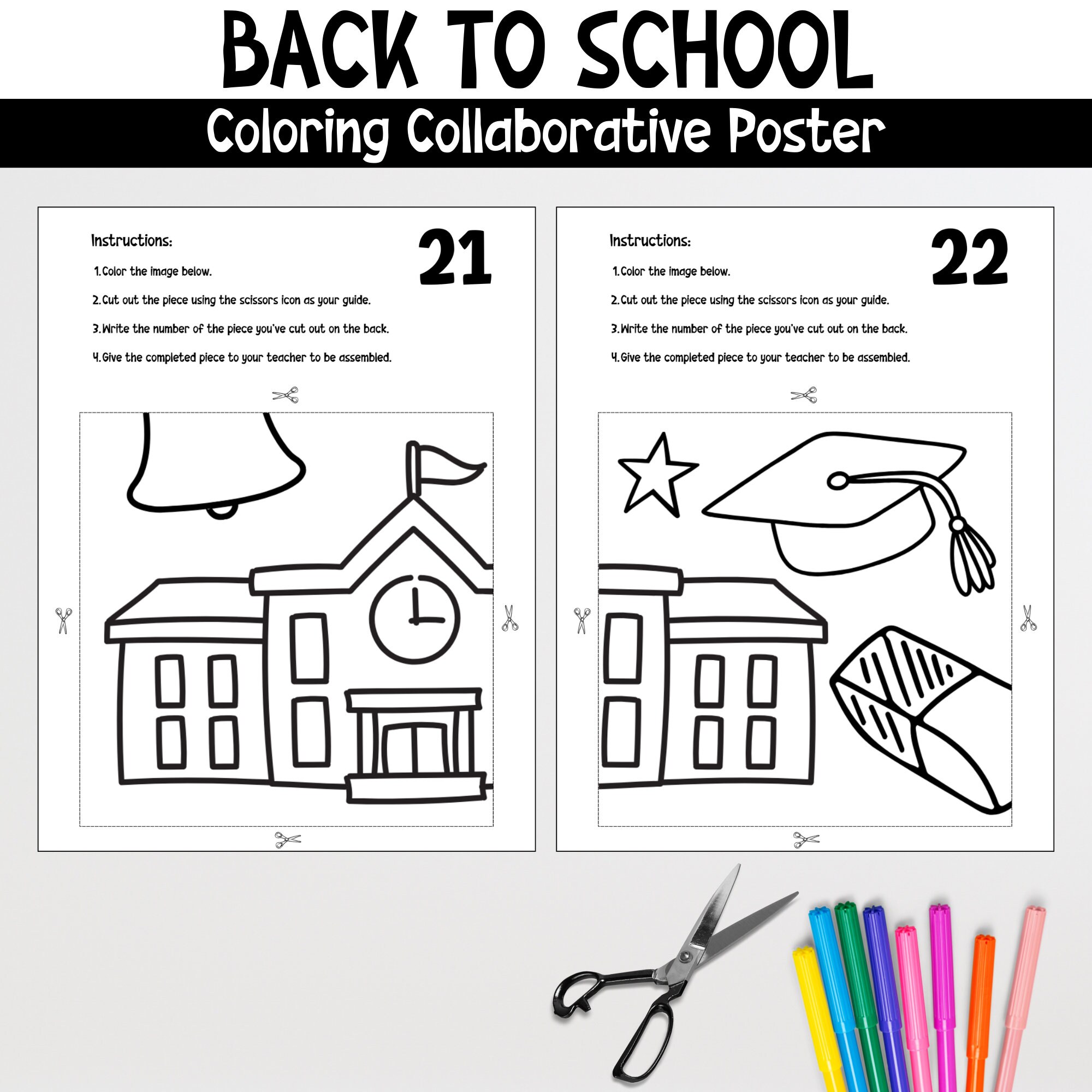 Welcome Back to School Coloring Collaborative Poster, Coloring Pages ...