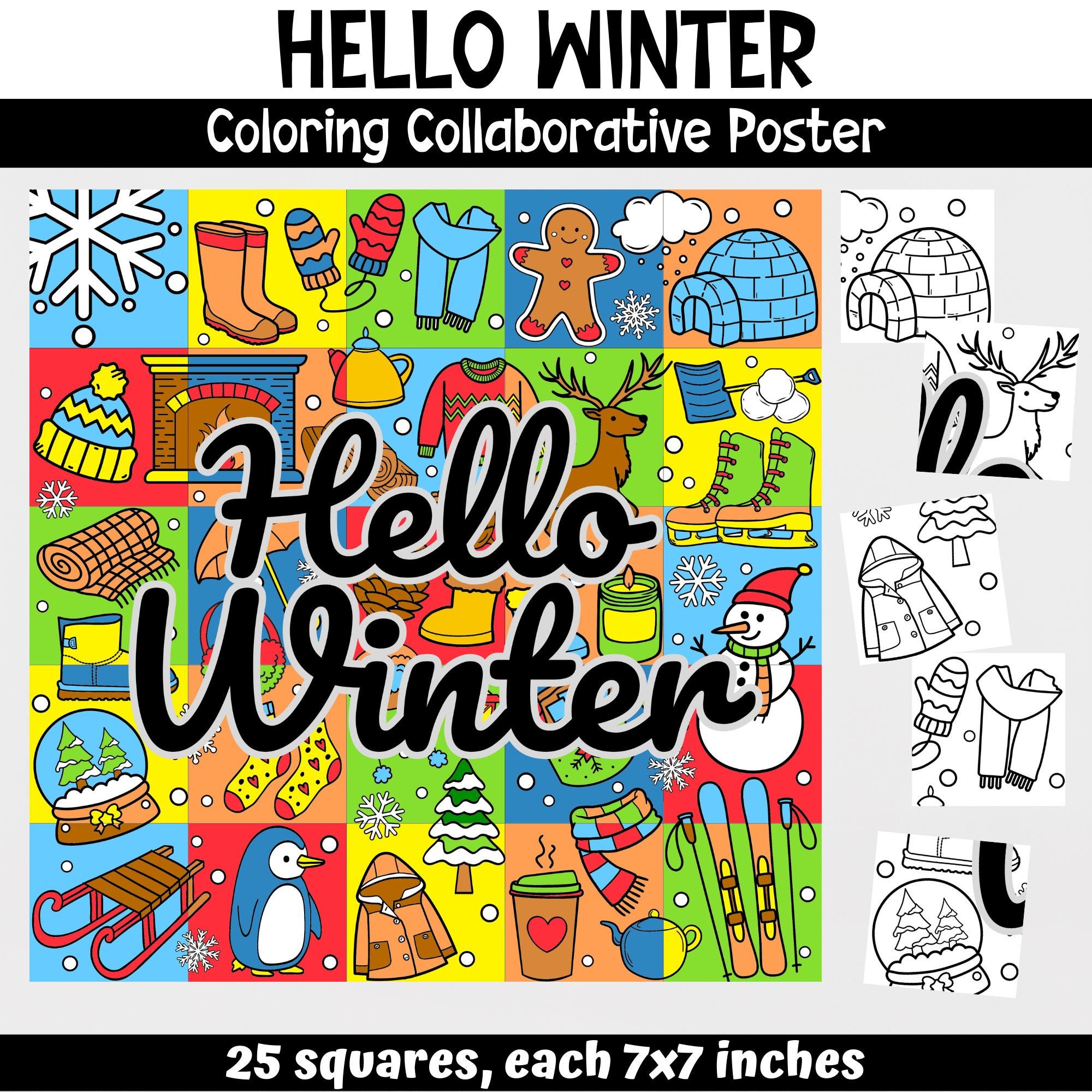 Hello Winter Collaborative Coloring Poster, Art Project, Bulletin Board ...