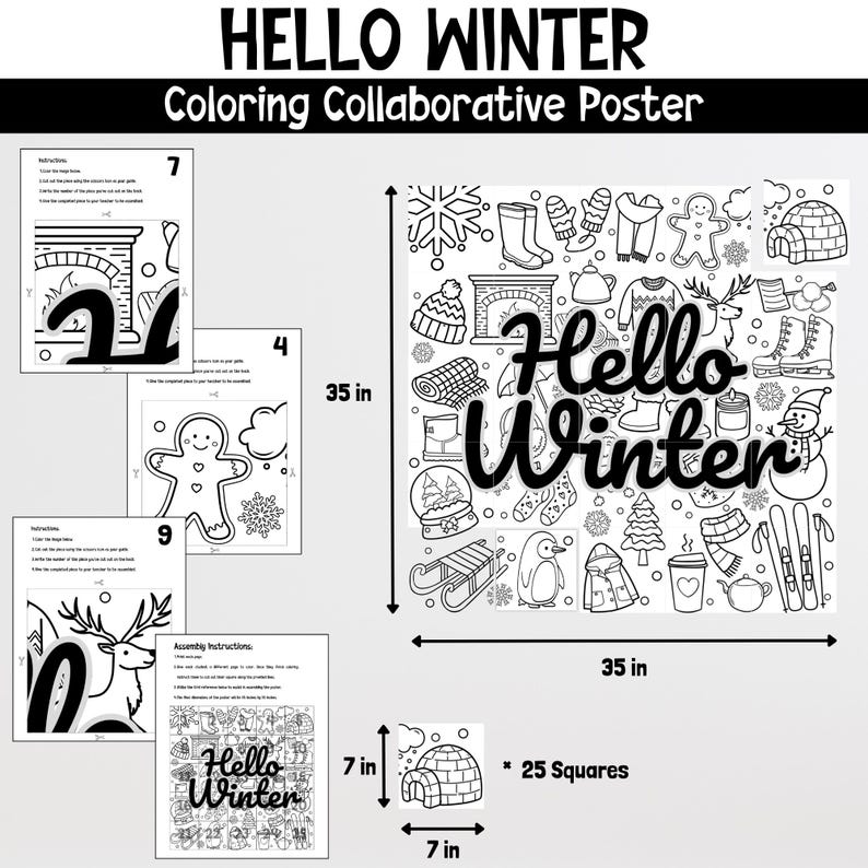 Hello Winter Collaborative Coloring Poster, Art Project, Bulletin Board ...