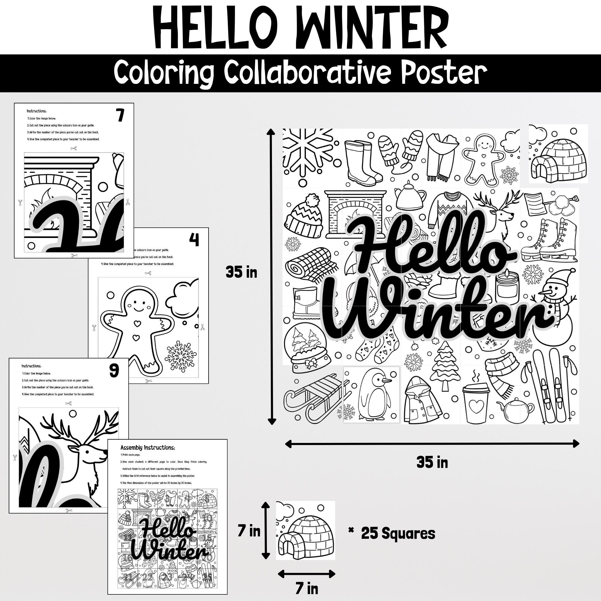 Hello Winter Collaborative Coloring Poster, Art Project, Bulletin Board ...