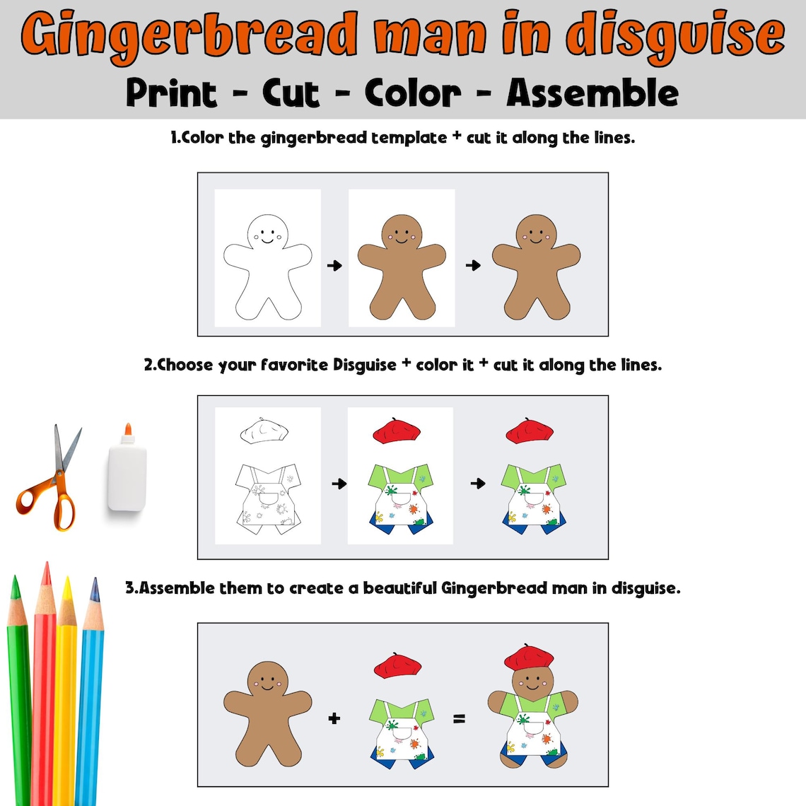 Gingerbread in Disguise, Disguise a Gingerbread Man Project, Pre-done ...