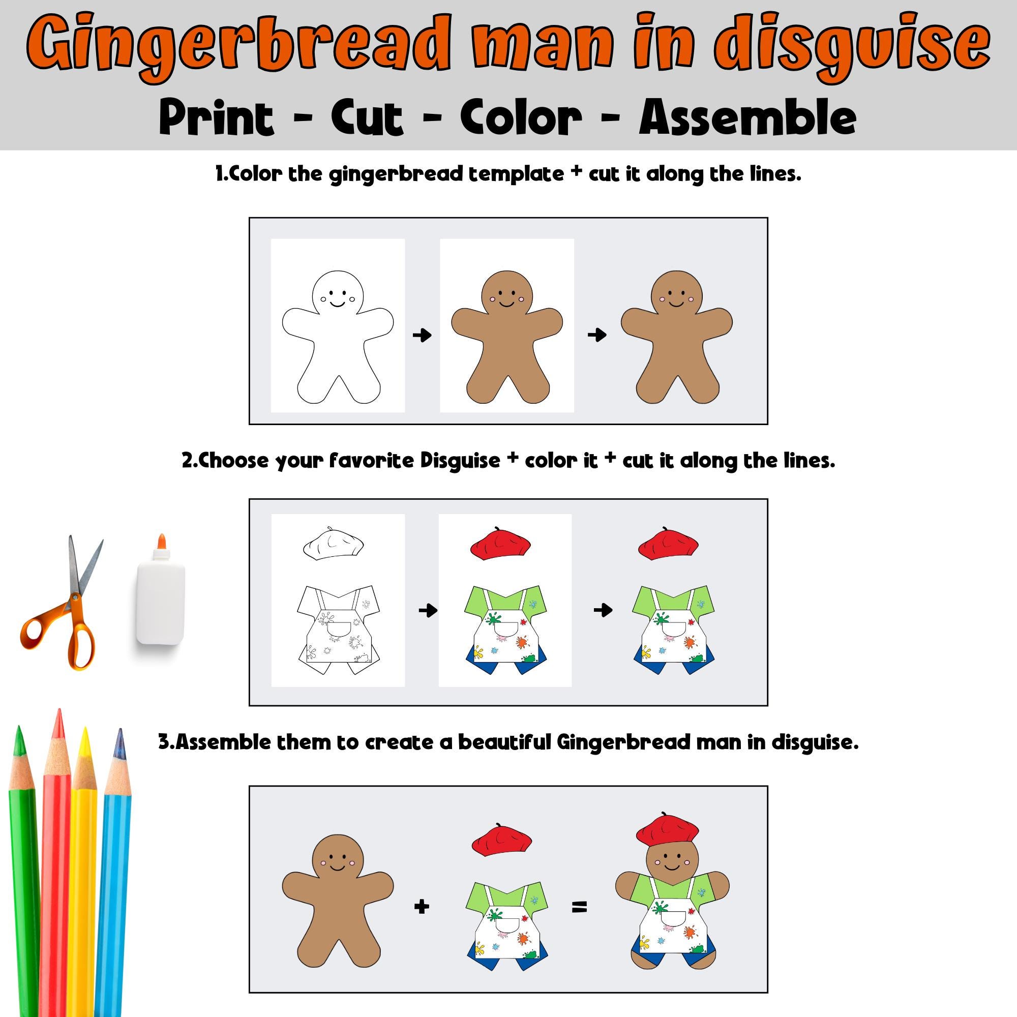 Gingerbread in Disguise, Disguise a Gingerbread Man Project, Pre-done ...