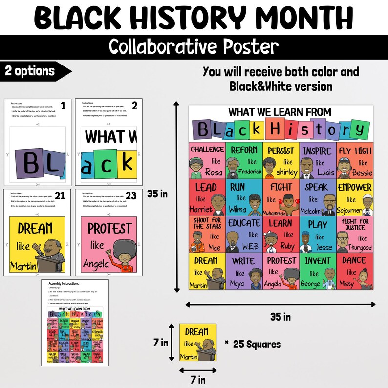 Black History Month Collaborative Poster, Coloring Pages, Notable Black ...