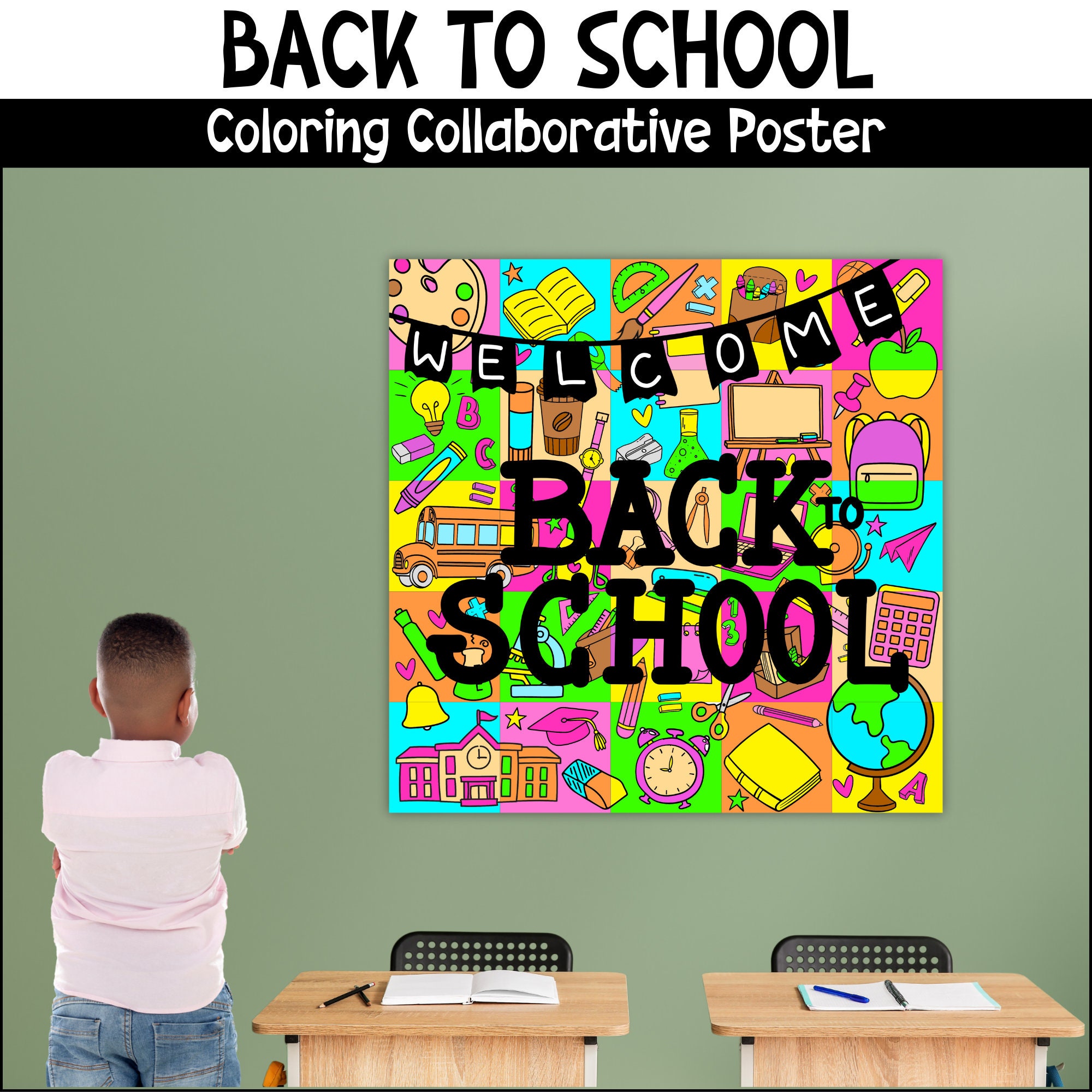 Welcome Back to School Coloring Collaborative Poster, Coloring Pages ...
