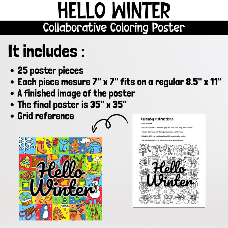 Hello Winter Collaborative Coloring Poster, Art Project, Bulletin Board ...