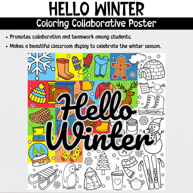 Hello Winter Collaborative Coloring Poster, Art Project, Bulletin Board ...