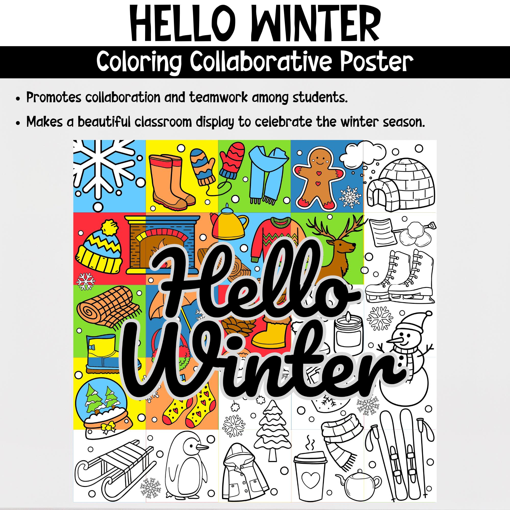 Hello Winter Collaborative Coloring Poster, Art Project, Bulletin Board ...
