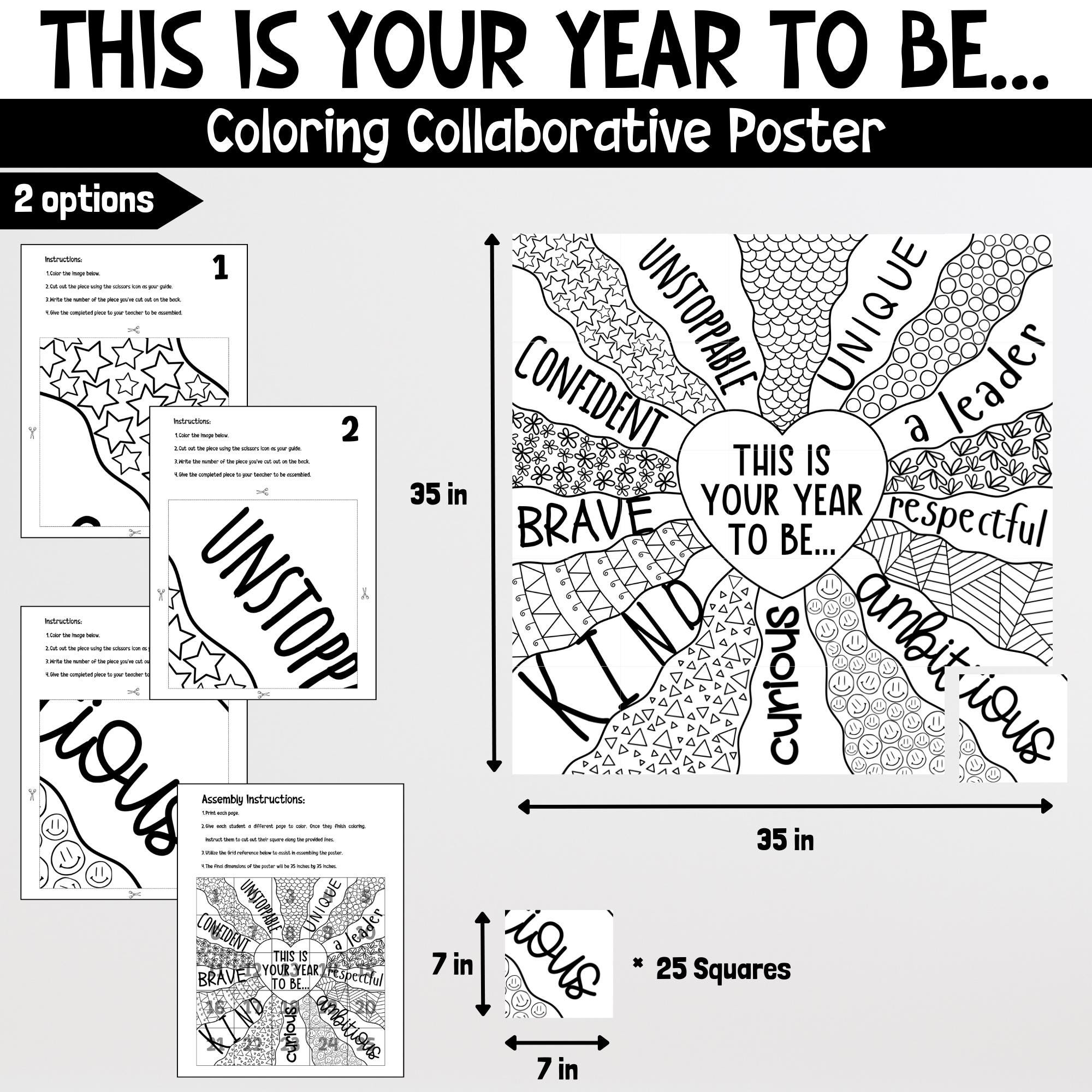 Back to School Collaborative Poster, Coloring Pages, Bulletin Board ...