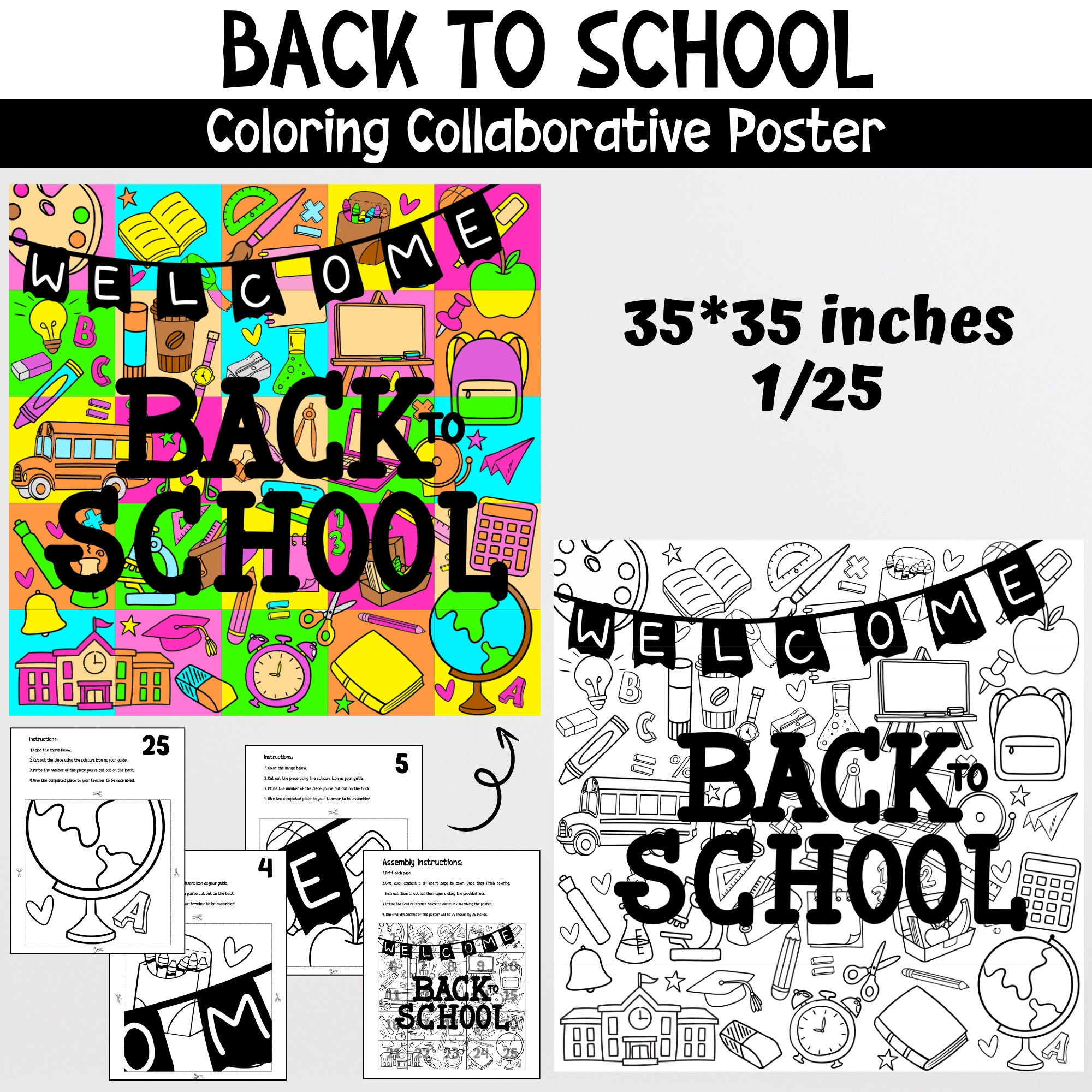Welcome Back to School Coloring Collaborative Poster, Coloring Pages ...