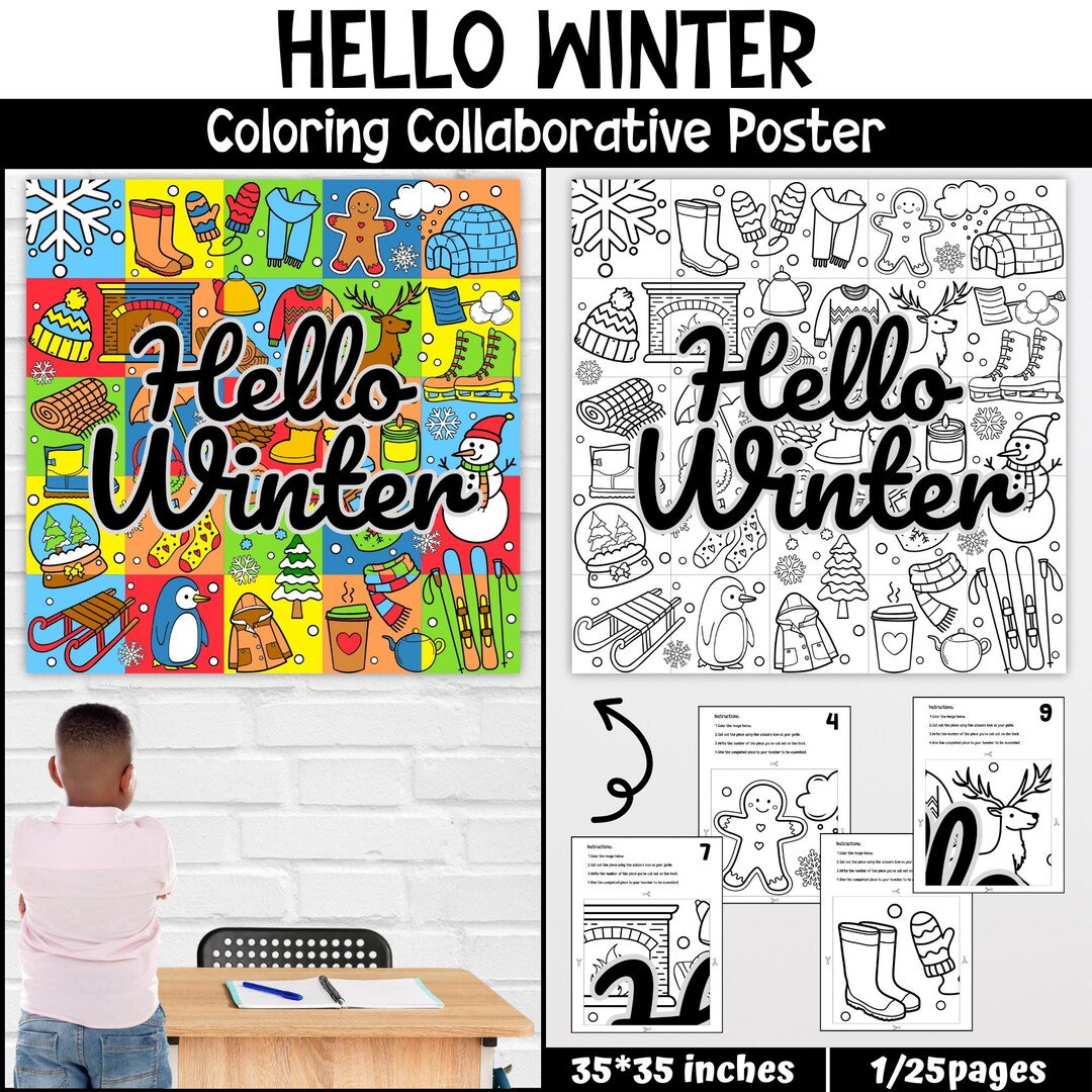 Hello Winter Collaborative Coloring Poster, Art Project, Bulletin Board ...