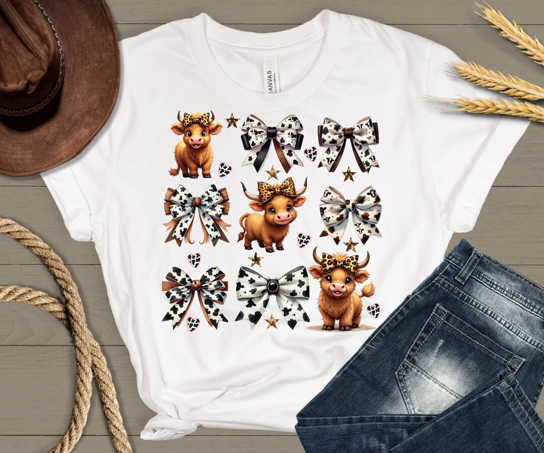 Coquette Cows and Bows, PNG, Cow Print Bows, Coquette Highland Cows ...